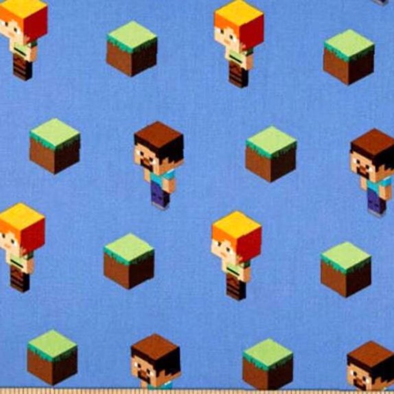 Vintage Minecraft Cotton Fabric Fat Quarter Alex & Steve Video Game ...