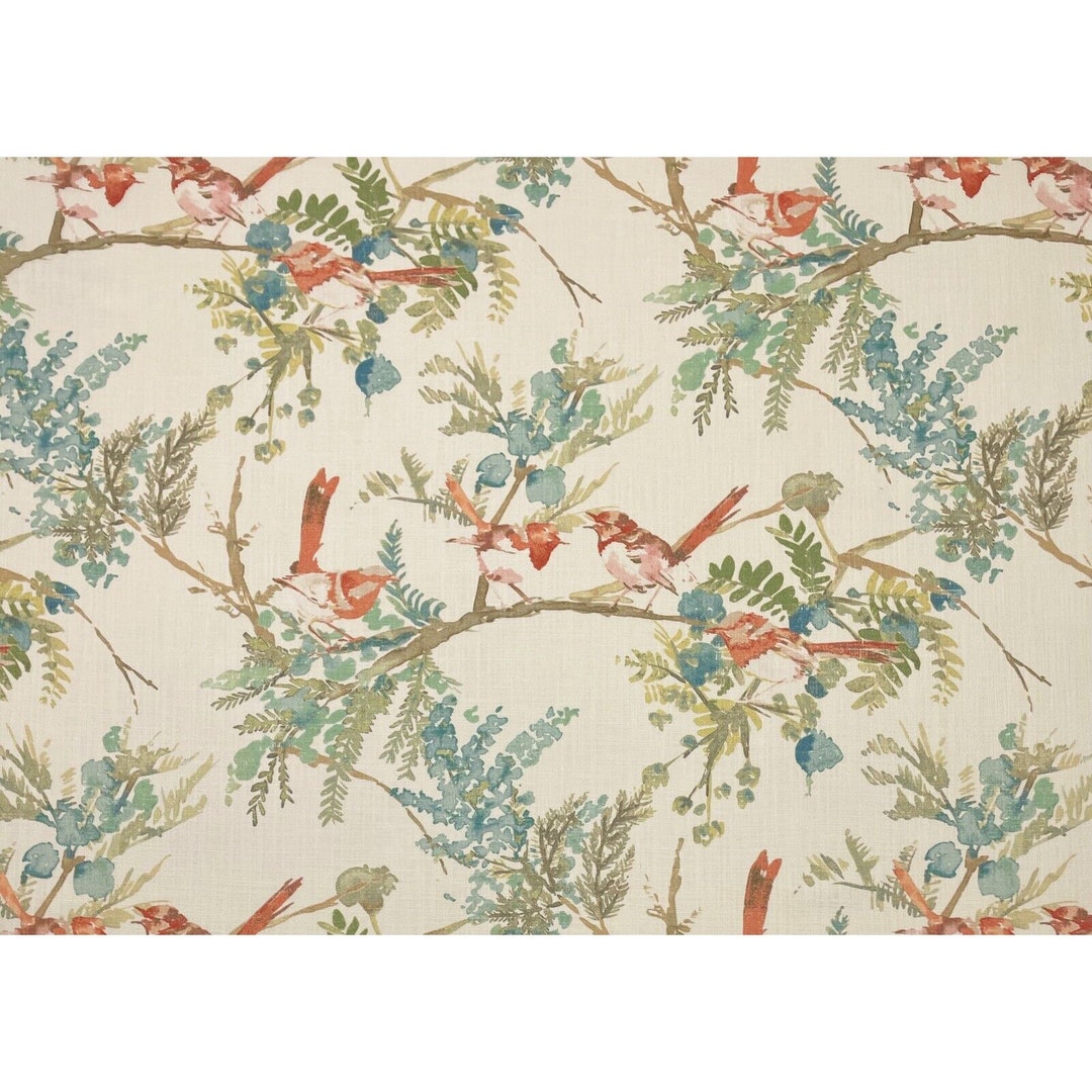 Ballard Designs Vivien Multi Red Birds Floral Multipurpose Fabric by ...