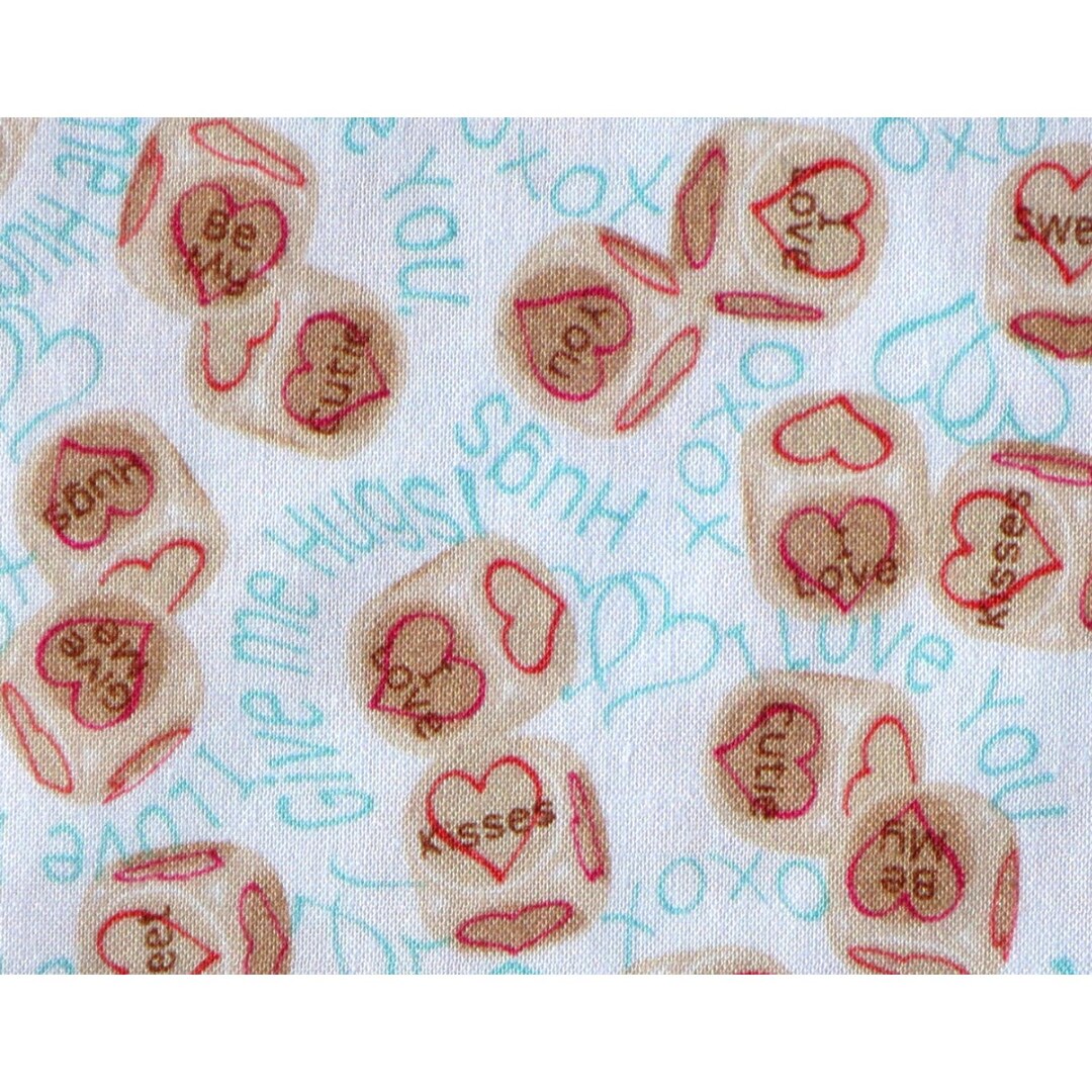 Vintage Cotton Fabric Love Hugs Kisses Hearts Valentine Quilting ...