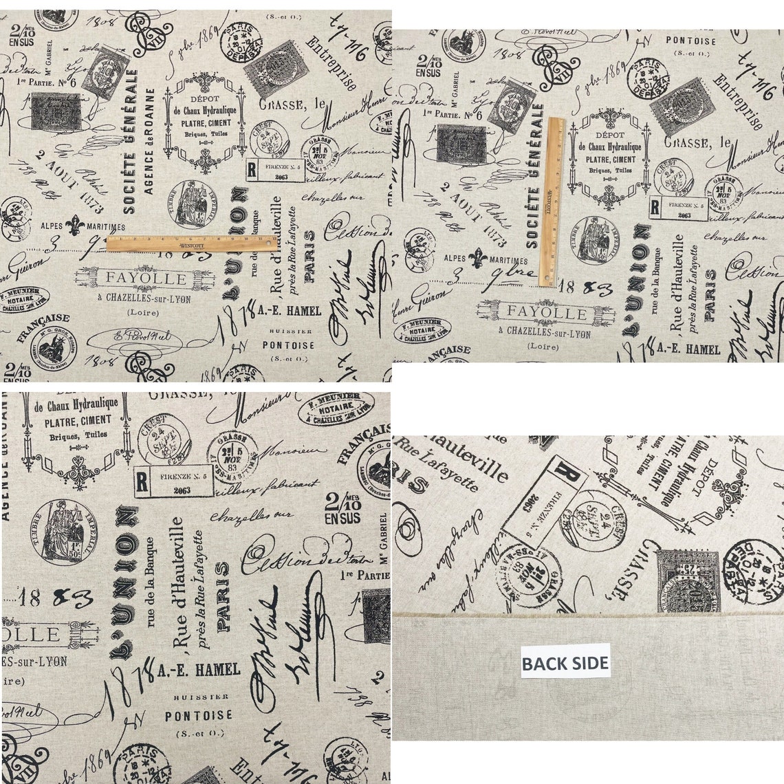 Designer French Postal Script Black Paris Postage Multiuse Fabric by ...