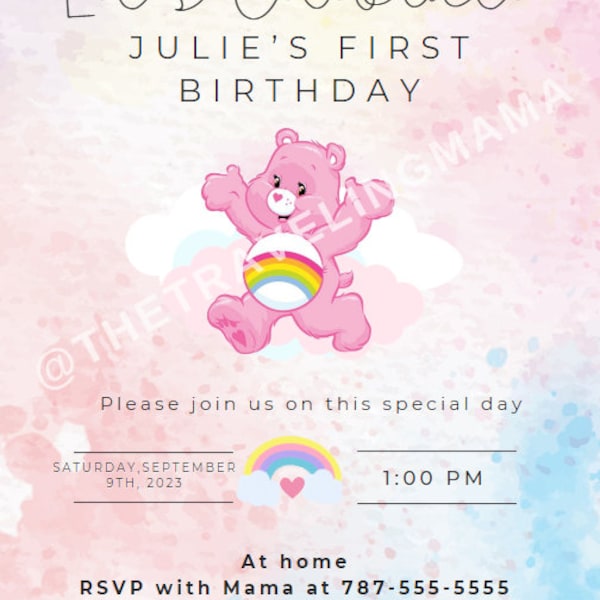 Carebear Invitation - Etsy