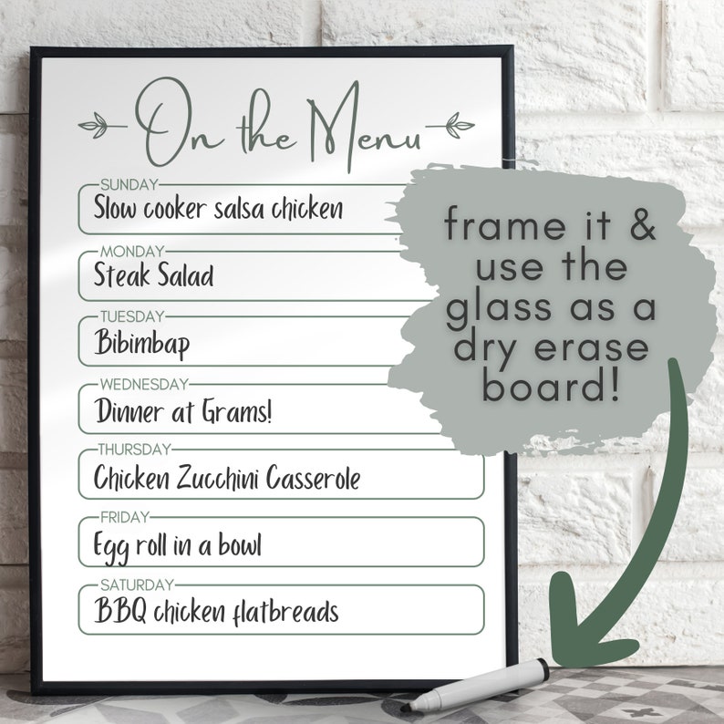 Menu Board Instant Download-printable Weekly Meal Planner-on the Menu ...