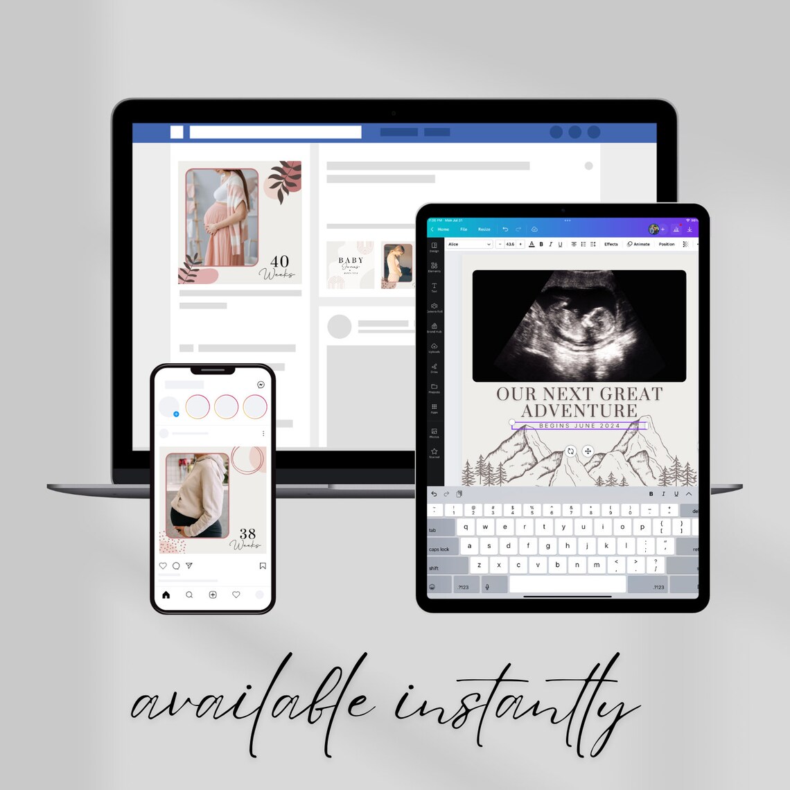 Baby Bump Boho Template Bundle, Customizable Bumpdate Pics, Weekly ...