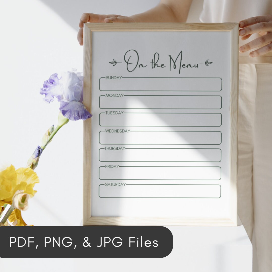 Menu Board Instant Download-printable Weekly Meal Planner-on the Menu ...