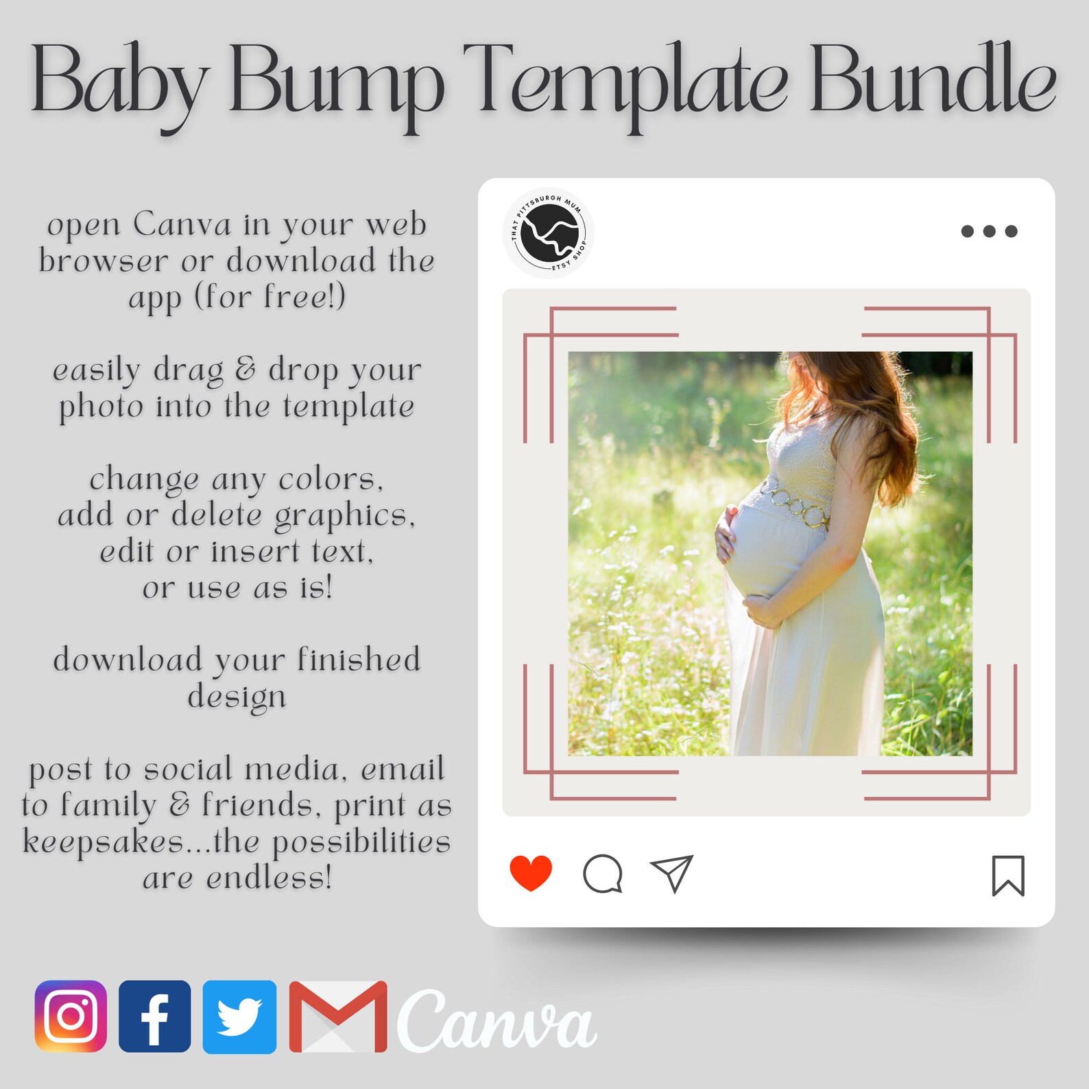 Baby Bump Boho Template Bundle, Customizable Bumpdate Pics, Weekly ...