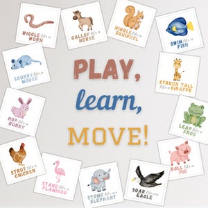 Animal Movement Cards for Kids. Printable Toddler, Preschool Activity ...