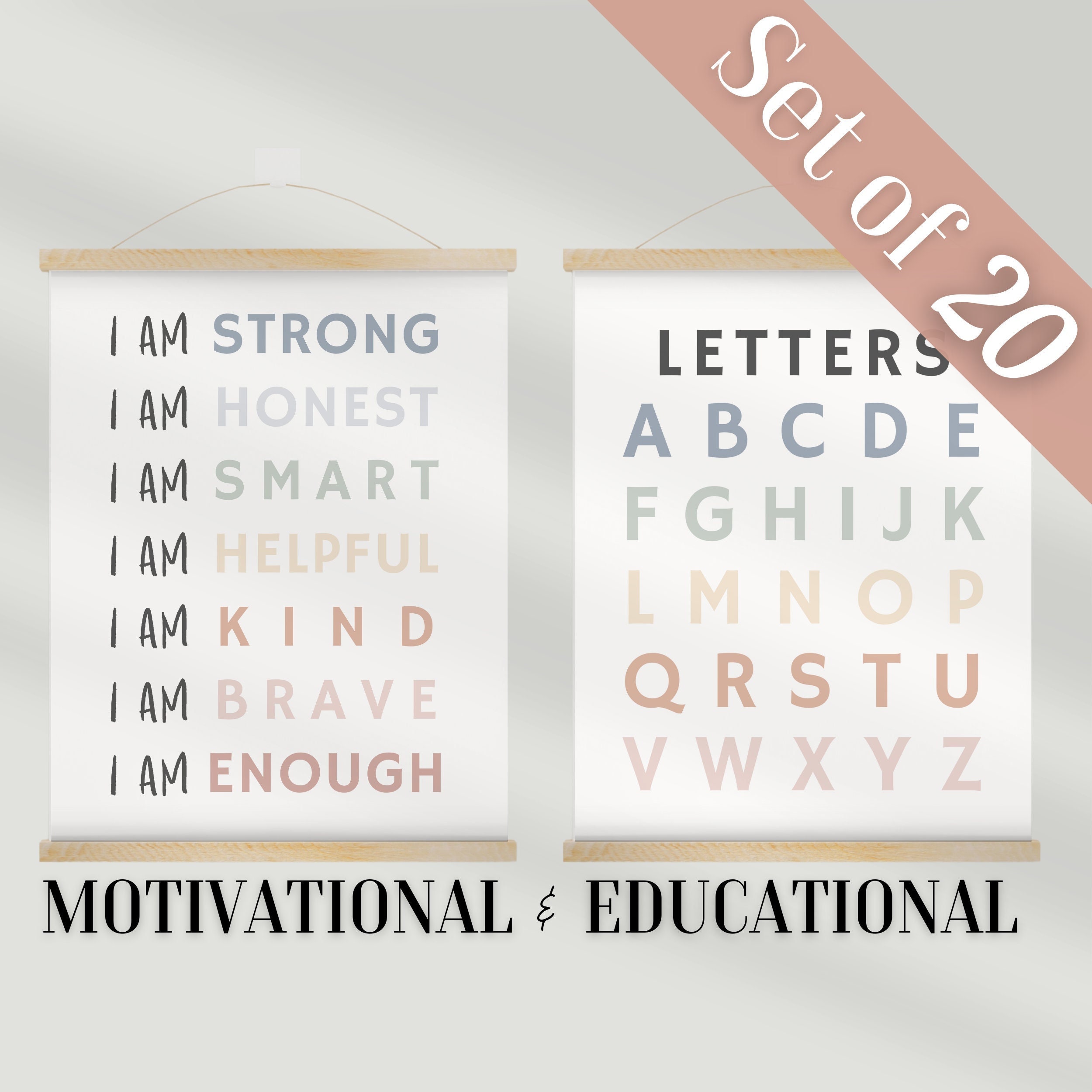 Set of 20 Neutral Playroom Posters. Educational & Boho Decor Prints ...