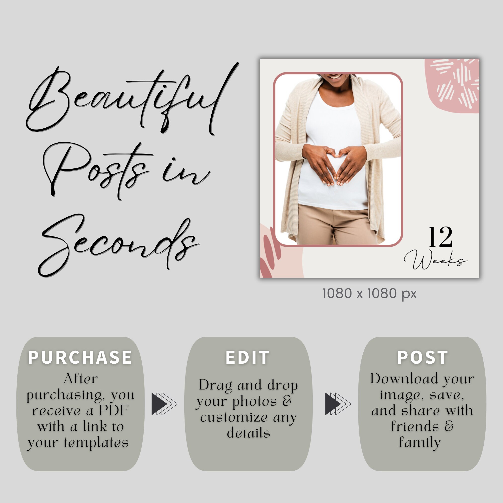 Baby Bump Boho Template Bundle, Customizable Bumpdate Pics, Weekly ...