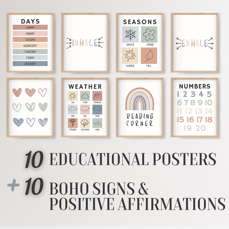 Set of 20 Neutral Playroom Posters. Educational & Boho Decor Prints ...