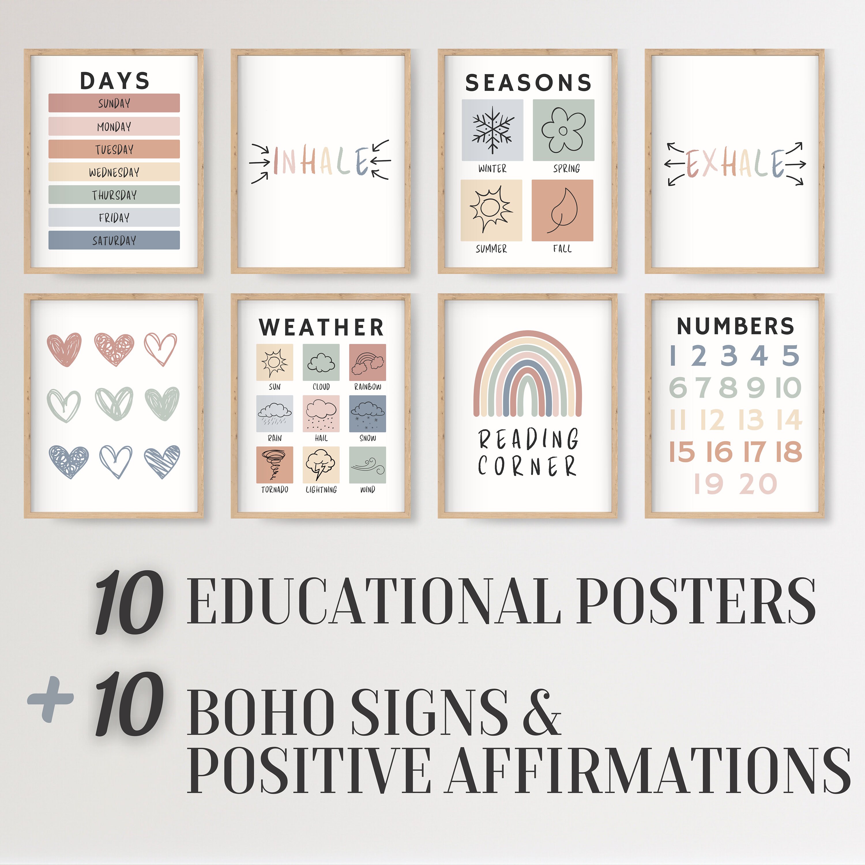 Set of 20 Neutral Playroom Posters. Educational & Boho Decor Prints ...