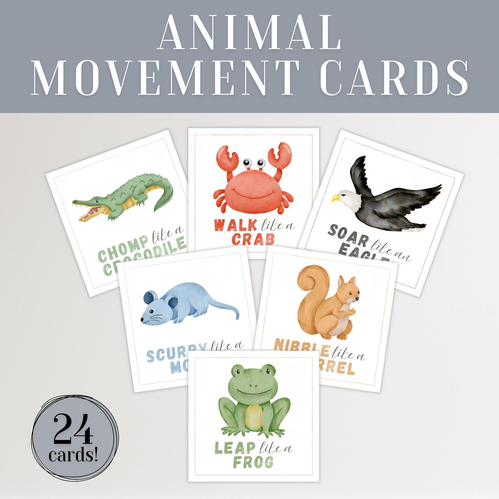 Animal Movement Cards for Kids. Printable Toddler, Preschool Activity ...