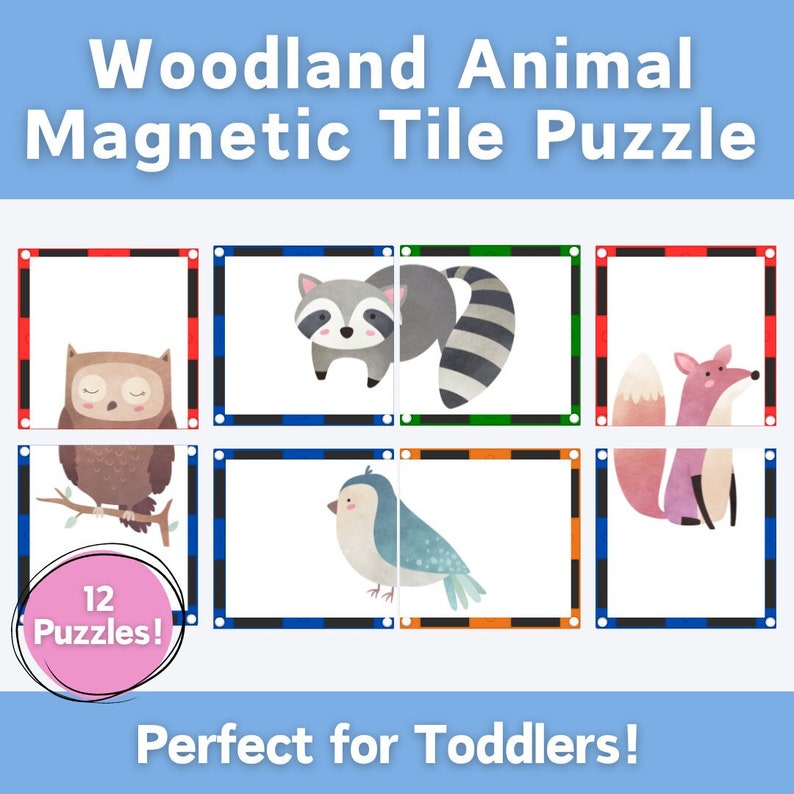 Magnetic Tile Woodland Animals Printable Puzzle. Educational Forest ...