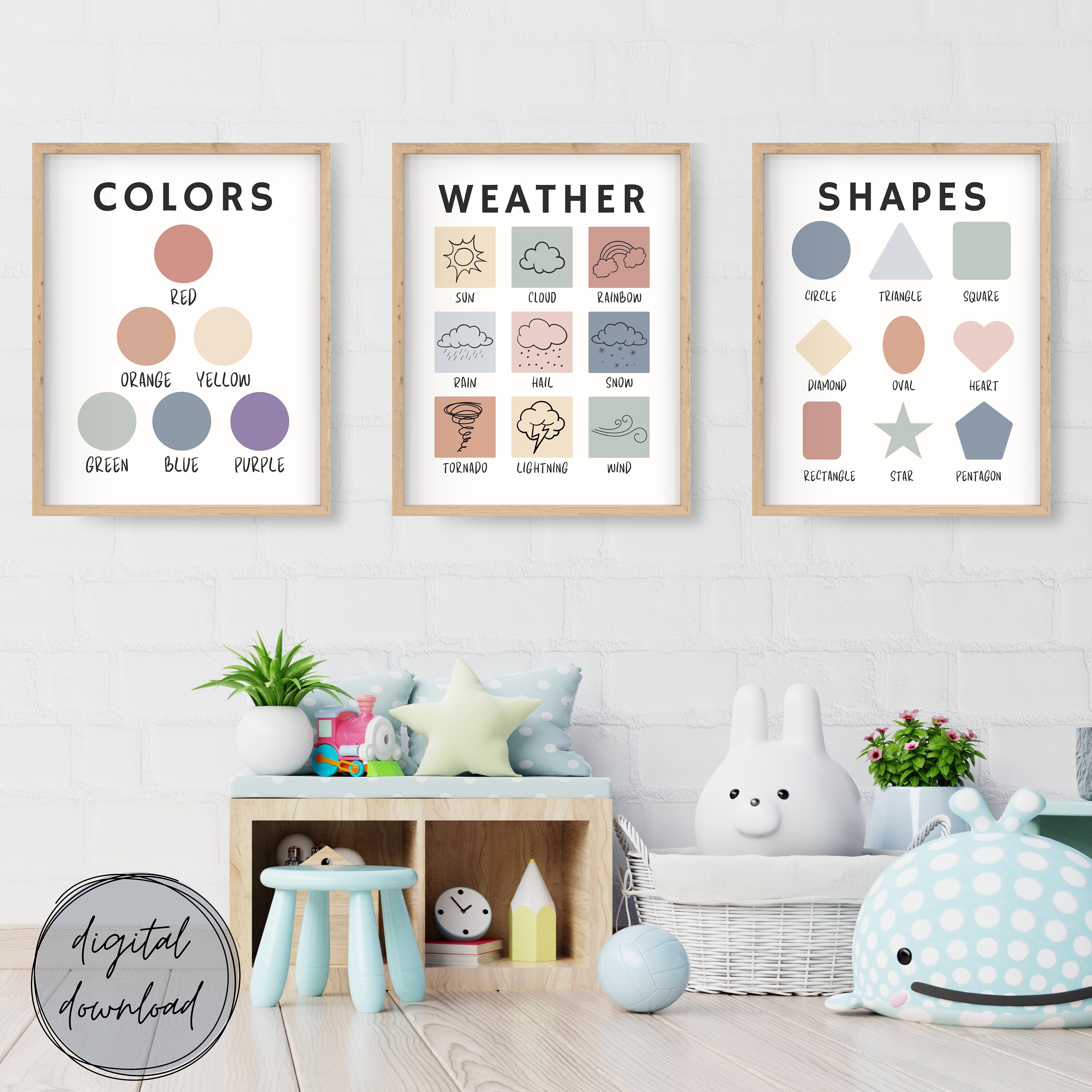 Set of 20 Neutral Playroom Posters. Educational & Boho Decor Prints ...