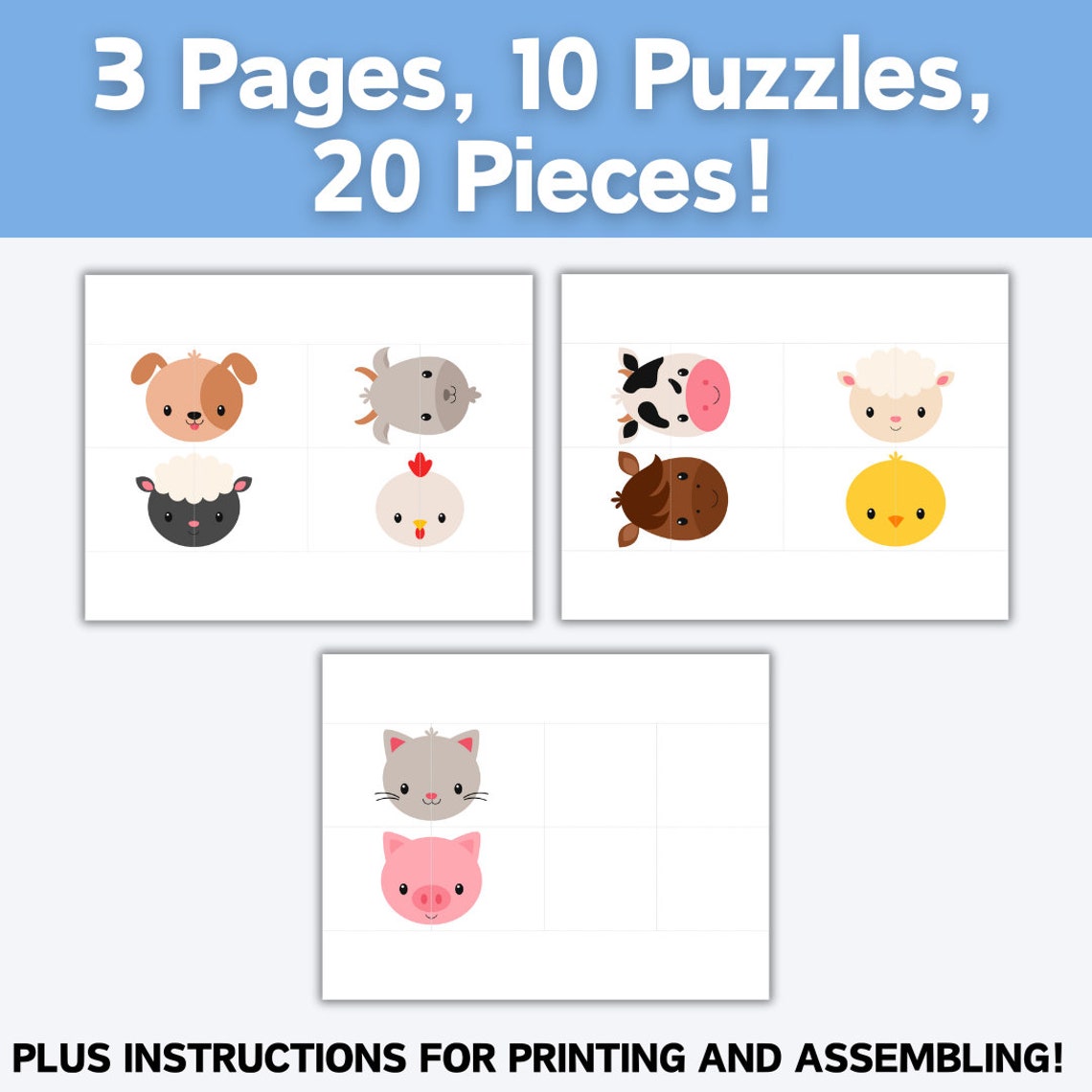 Magnetic Tile Farm Animalsprintable Puzzle. Educational Toddler ...