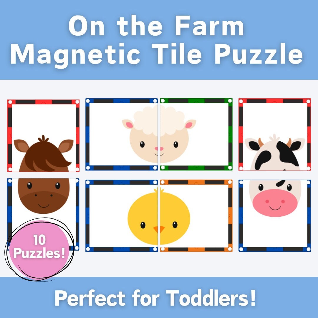 Magnetic Tile Farm Animalsprintable Puzzle. Educational Toddler ...