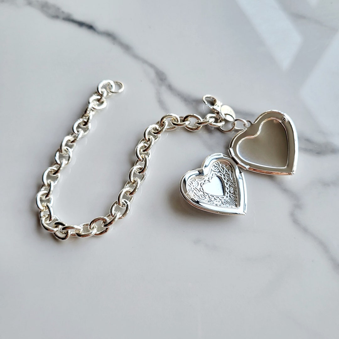 Sterling Silver Heart Picture Locket Charm Bracelet Gift for Her ...