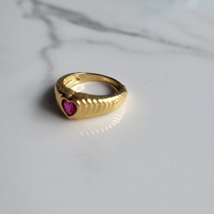 18K Gold Plated Ruby Heart Love Ring Waterproof Jewelry Ladies Ring ...