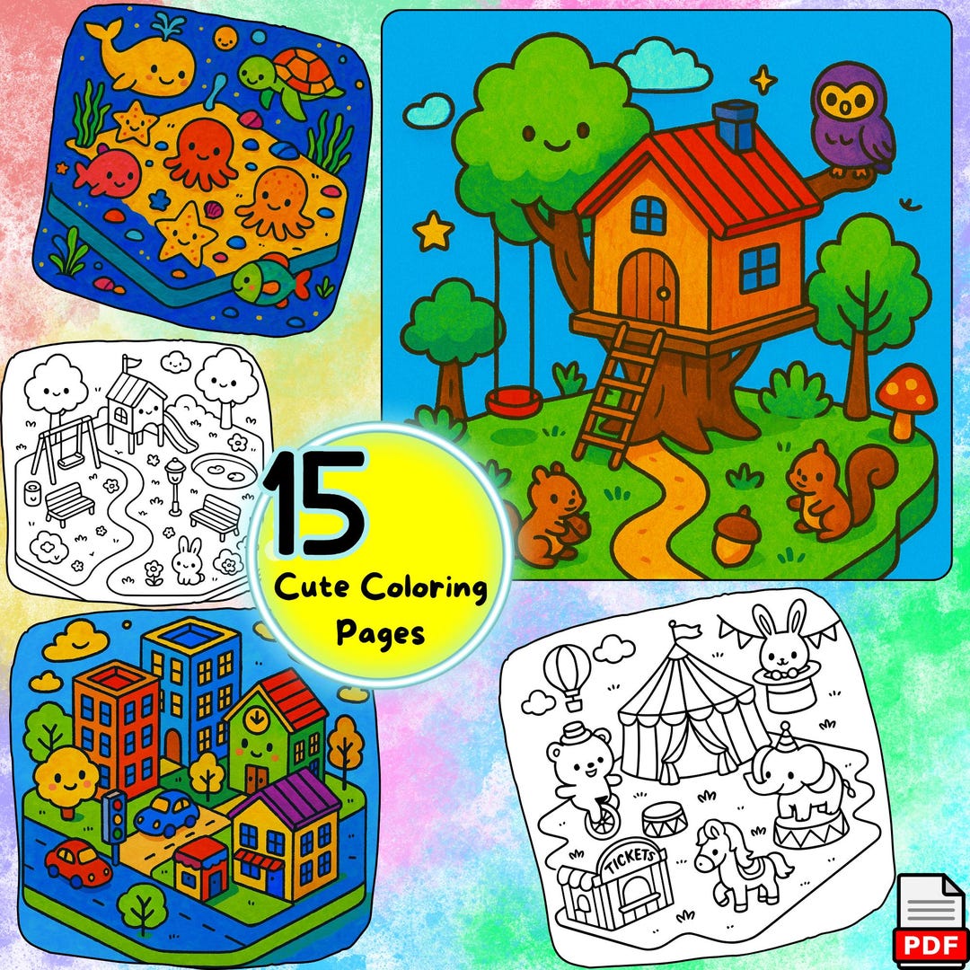 15 Cute Kawaii Scenes to Color – Fun for Kids! Printable Line Art ...
