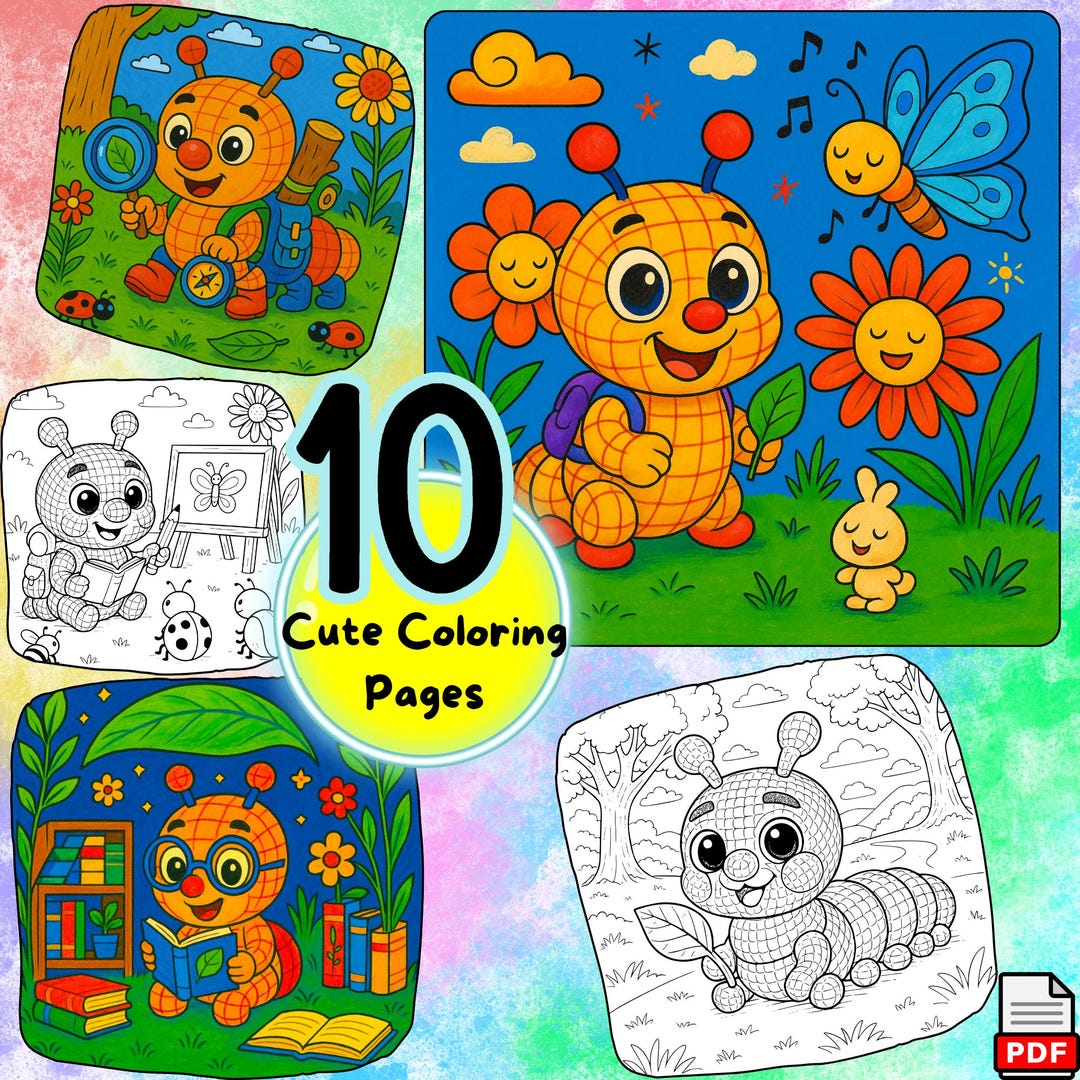 10 Cute Caterpillar Scenes to Color – Printable Line Art for Kids ...