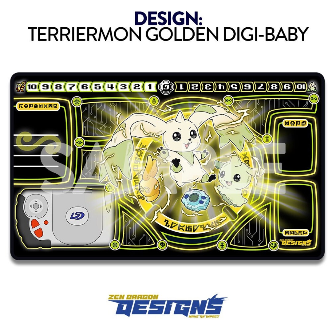 Terriermon Golden Armor Baby Digimon Card Game Custom Playmat - Etsy