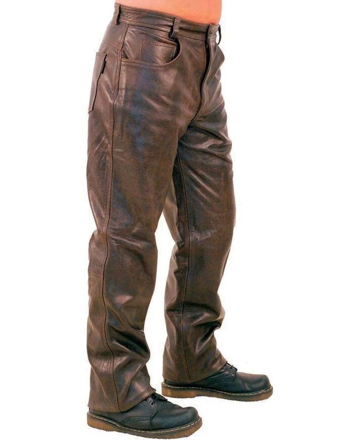 Men's Heavy Retro Dark Brown Leather Pants Genuine Leather Pants ...