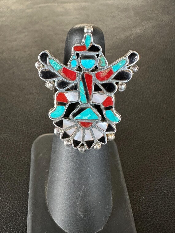 303. Vintage Zuni Knifewing Inlay Ring 5.5 - Gem