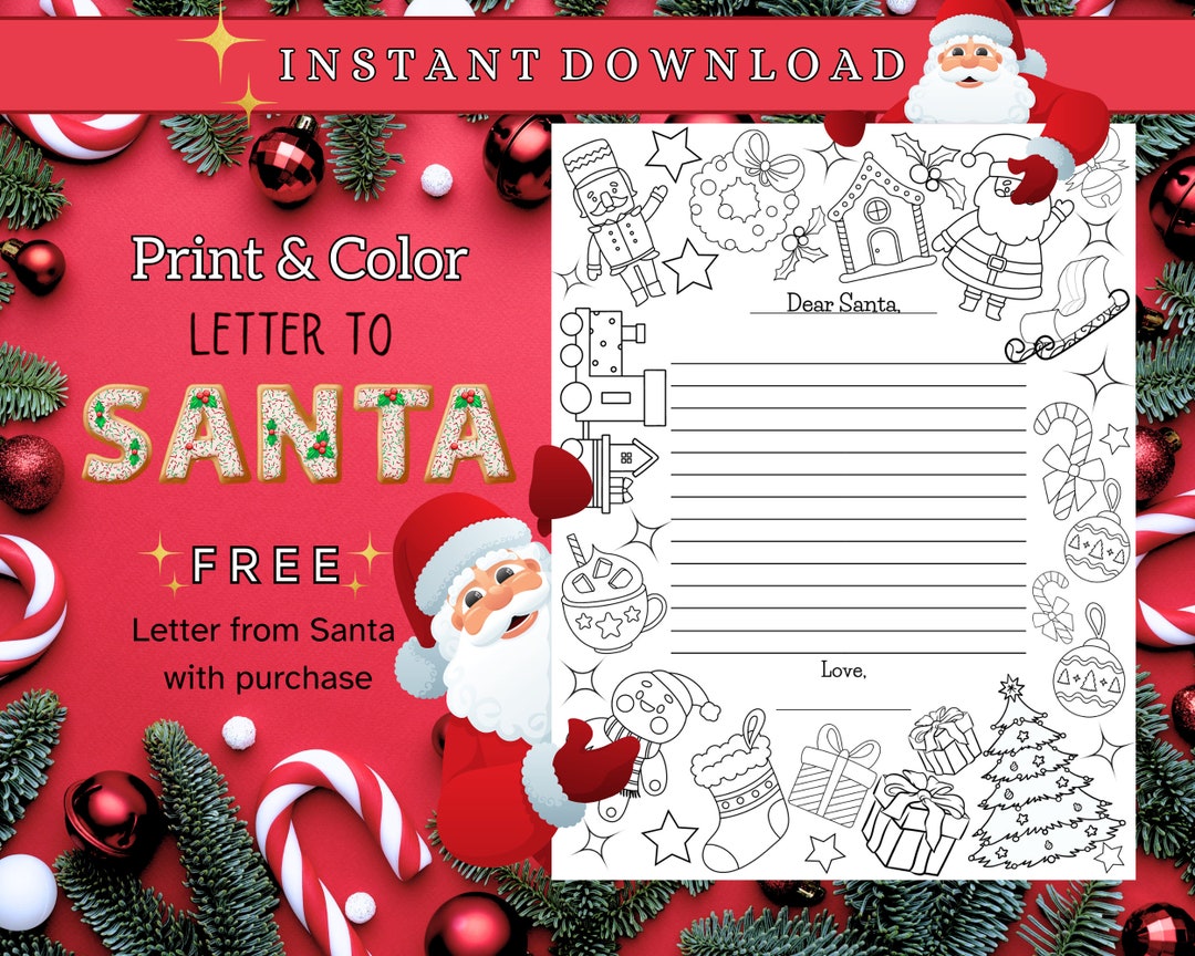 Kids Printable Santa Letter/santa Letter Coloring Page/kids - Etsy