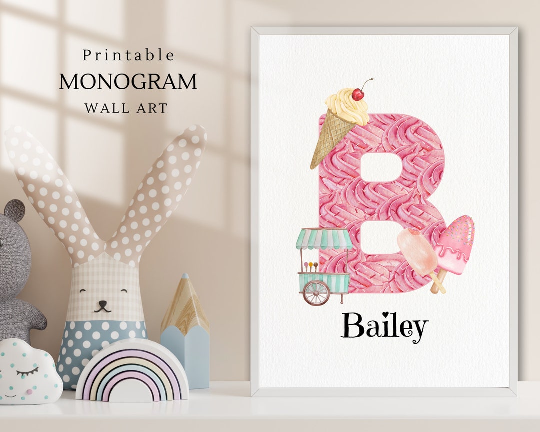 Printable Pink Monogram Name for Kids Room Pink Monogram Initial Art ...