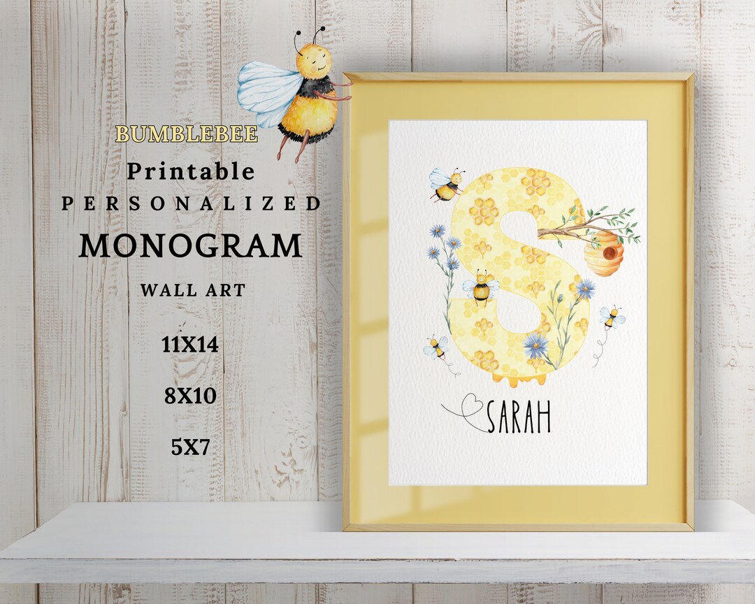 Bumblebee Letter Monogram Initial Wall Art/kids Personalized Initial Wall Art/bumblebee Theme ...