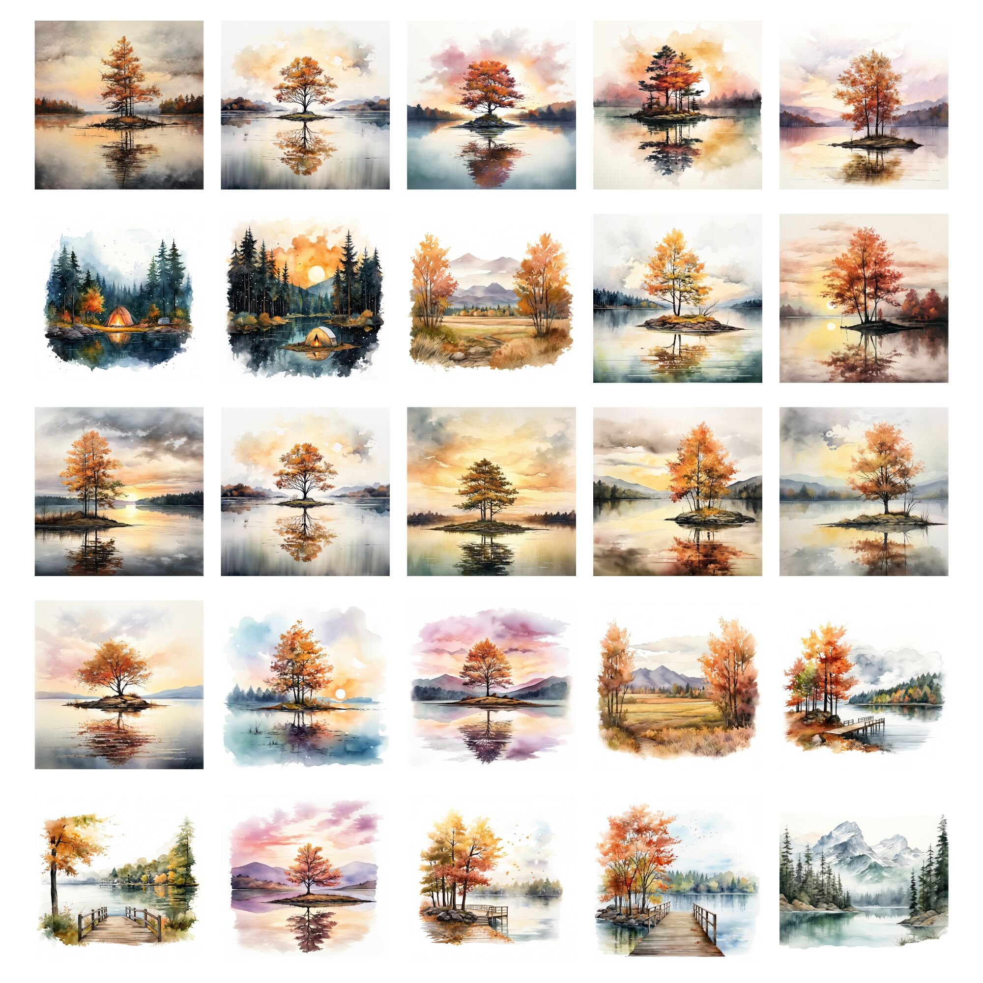 Watercolor Fall and Winter Scenes Mega Bundle Set of 76 Images Autumn ...
