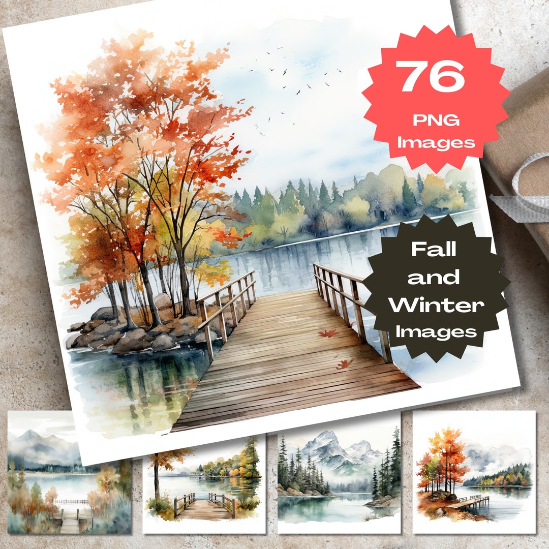 Watercolor Fall and Winter Scenes Mega Bundle Set of 76 Images Autumn ...