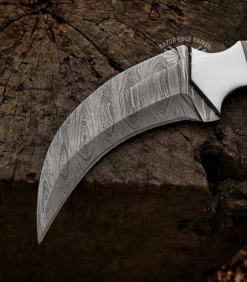 Custom Karambit Damascus Hunting Knife, Hand Forged Damascus Bowie ...