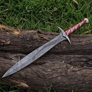 22" Custom Handmade Damascus Steel Sword With Metal Casted Guard Pommel ...