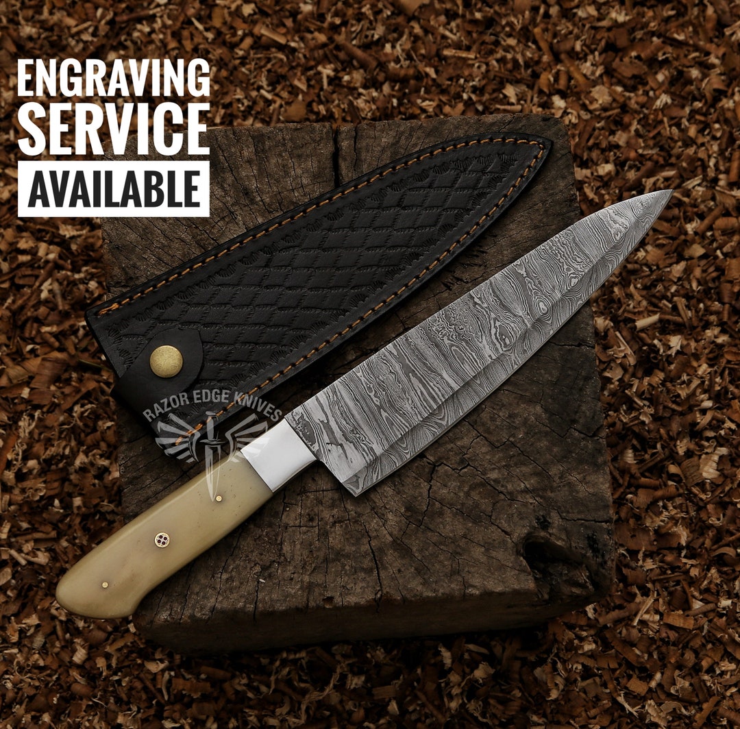 13" Custom Handmade Carbon Steel Chef Knife With Camel Bone and Steel ...