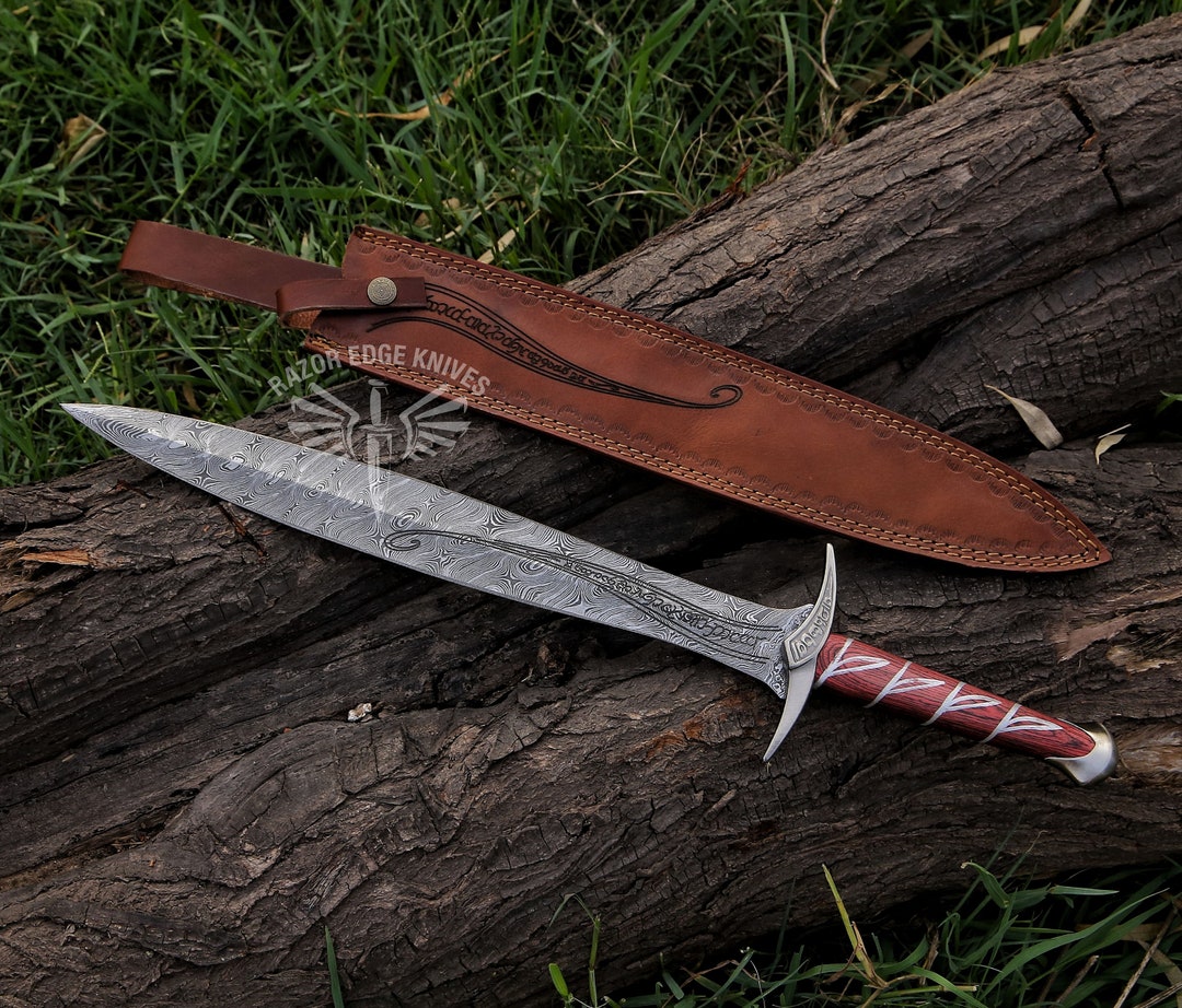 22" Custom Handmade Damascus Steel Sword With Metal Casted Guard Pommel ...