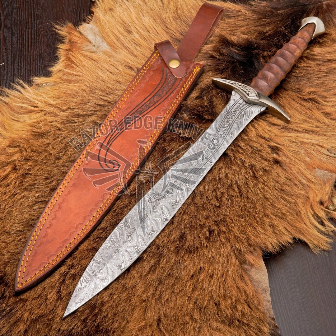 22" Custom Handmade Damascus Steel Sword With Metal Casted Guard Pommel ...