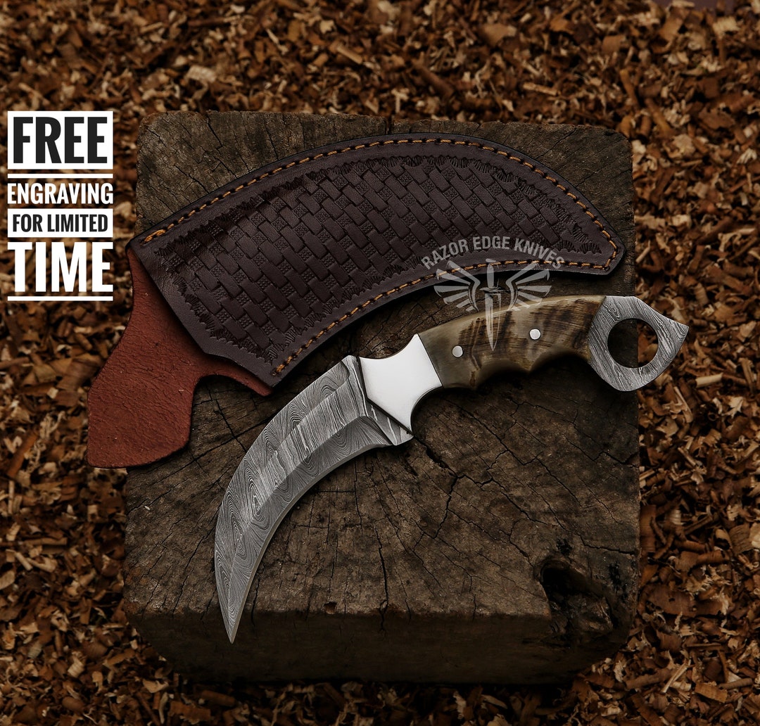 Custom Karambit Damascus Hunting Knife, Hand Forged Damascus Bowie ...