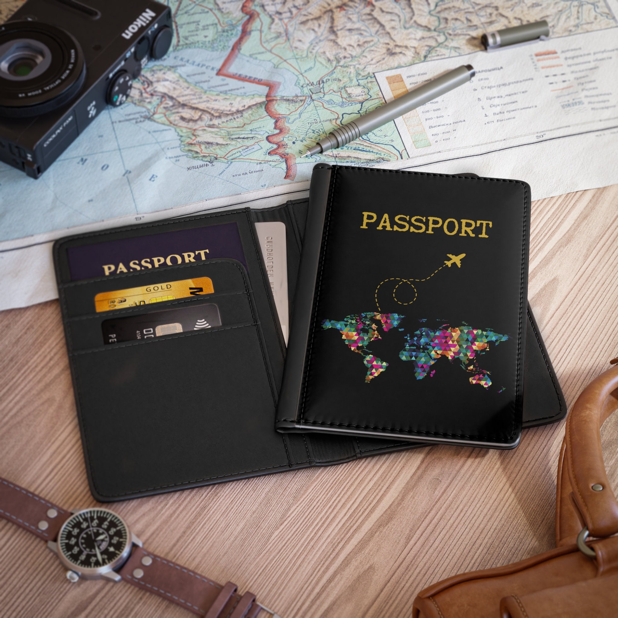 Passport Cover Passport Holder World Map Passport Black - Etsy