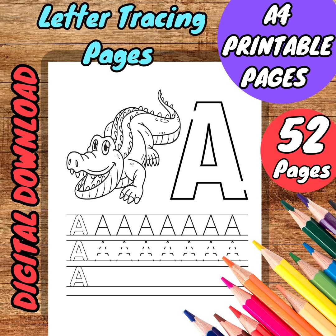 Alphabet Letter Tracing Pages, Printable Letter Tracing Sheets, A4 ...