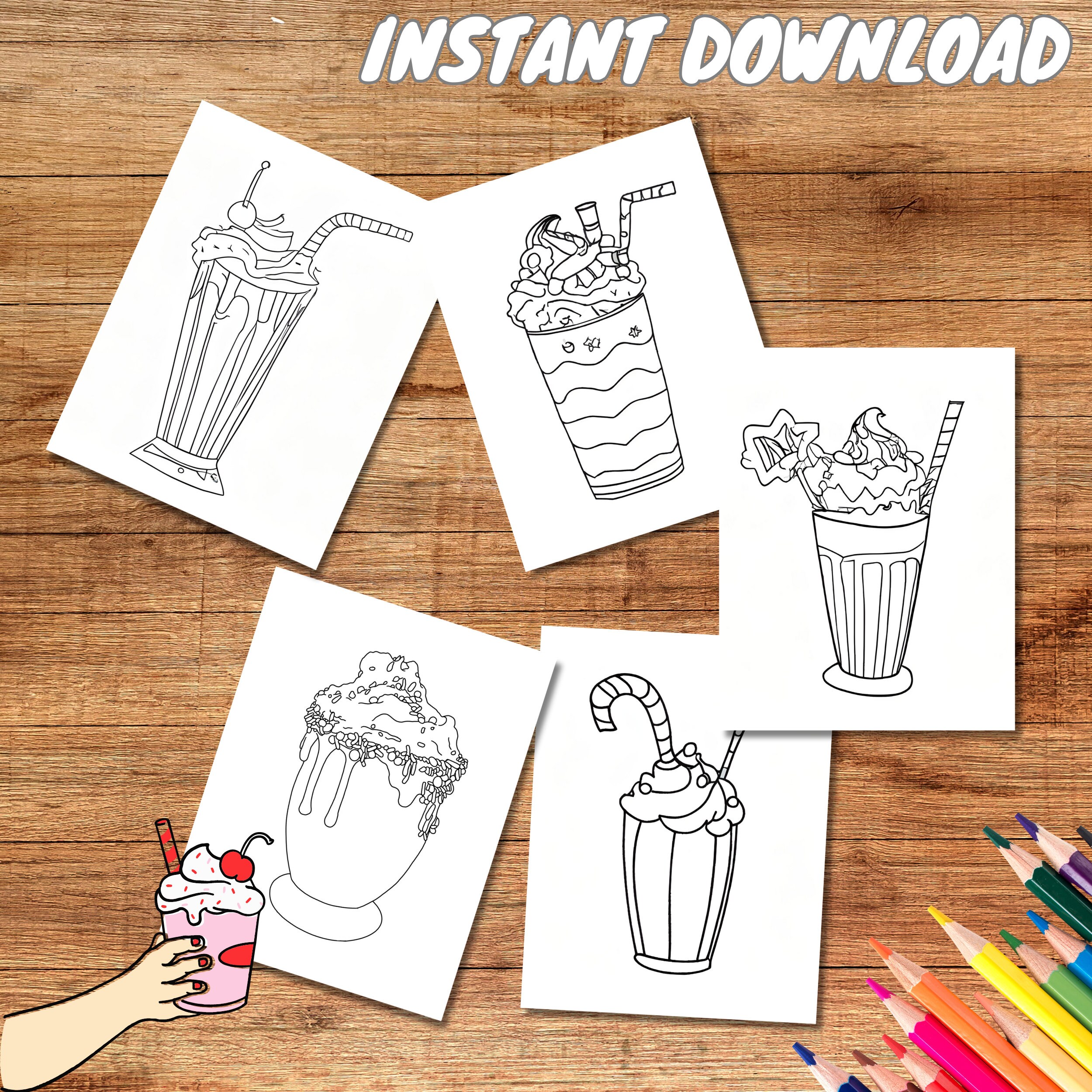 Milkshake Coloring Pages, 10 Instant Download Milkshake Colouring ...