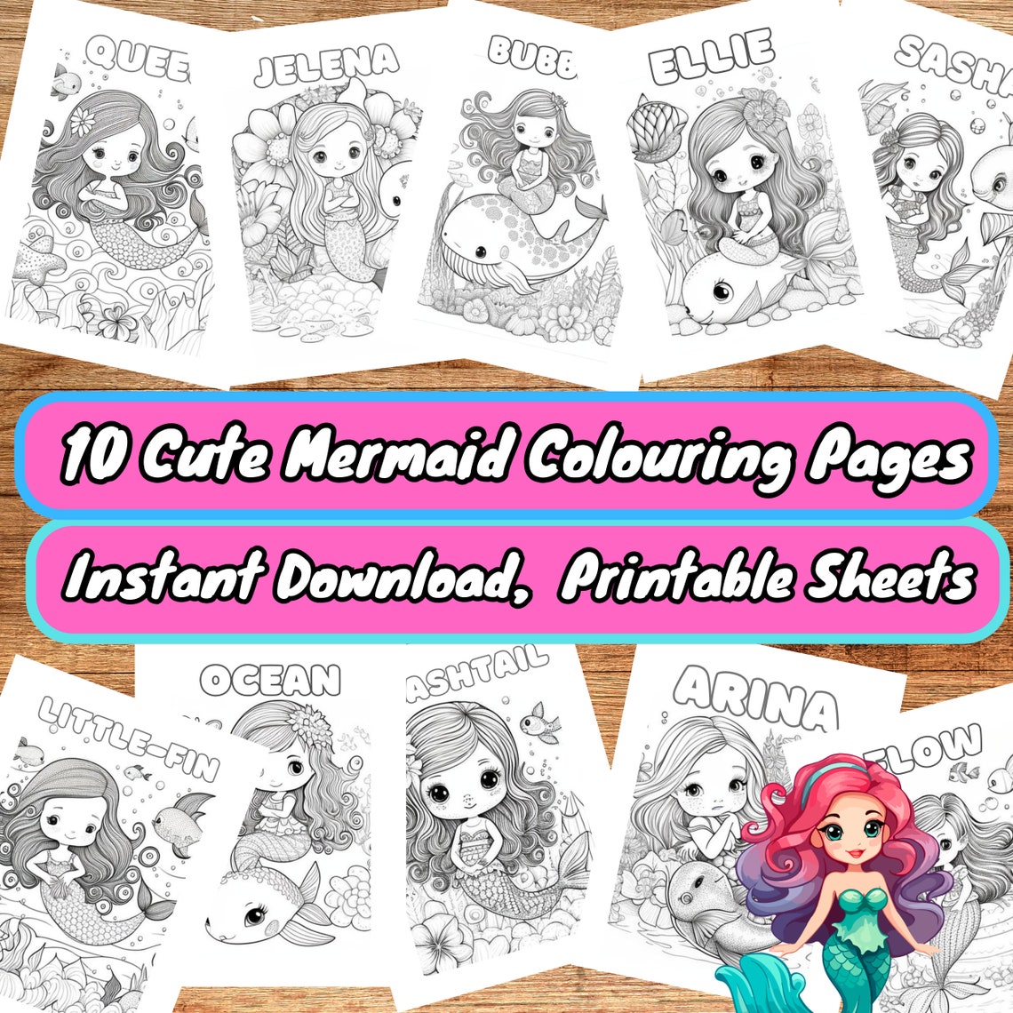 10 Cute Mermaid Coloring Pages Printable, Mermaid Colouring Pages ...