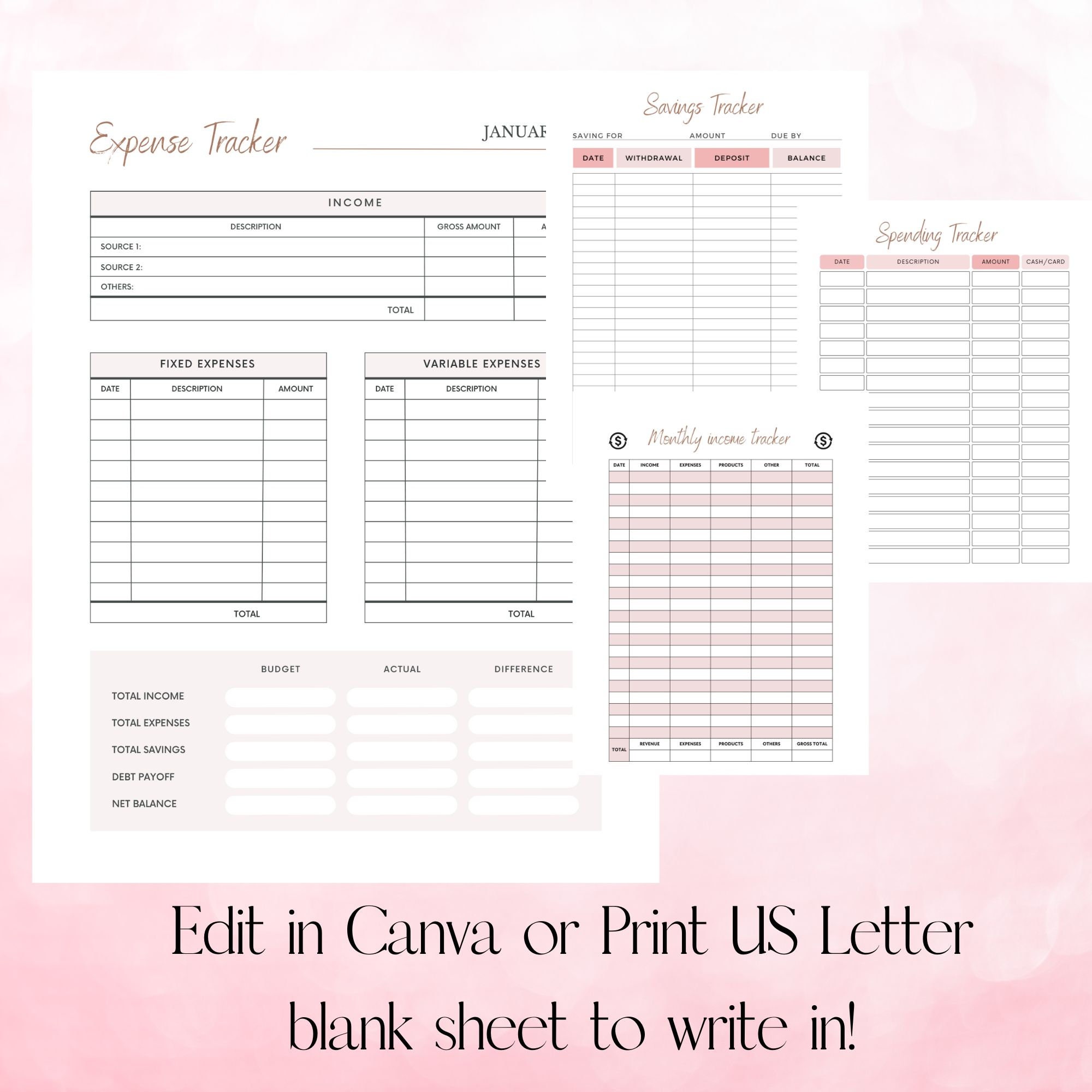 Expense Tracker, Bill Tracker, Bill Tracker Printable, Debt Tracker ...