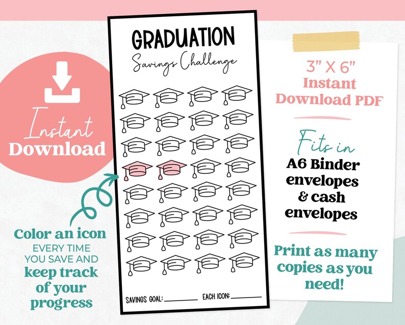 Graduation Savings Challenge Printable Bundle Fuel A6 Savings Challenge ...