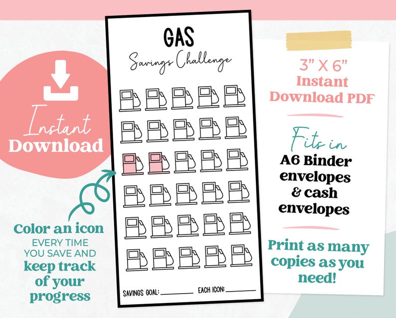 Gas Savings Challenge Printable Bundle Fuel A6 Savings Challenge ...