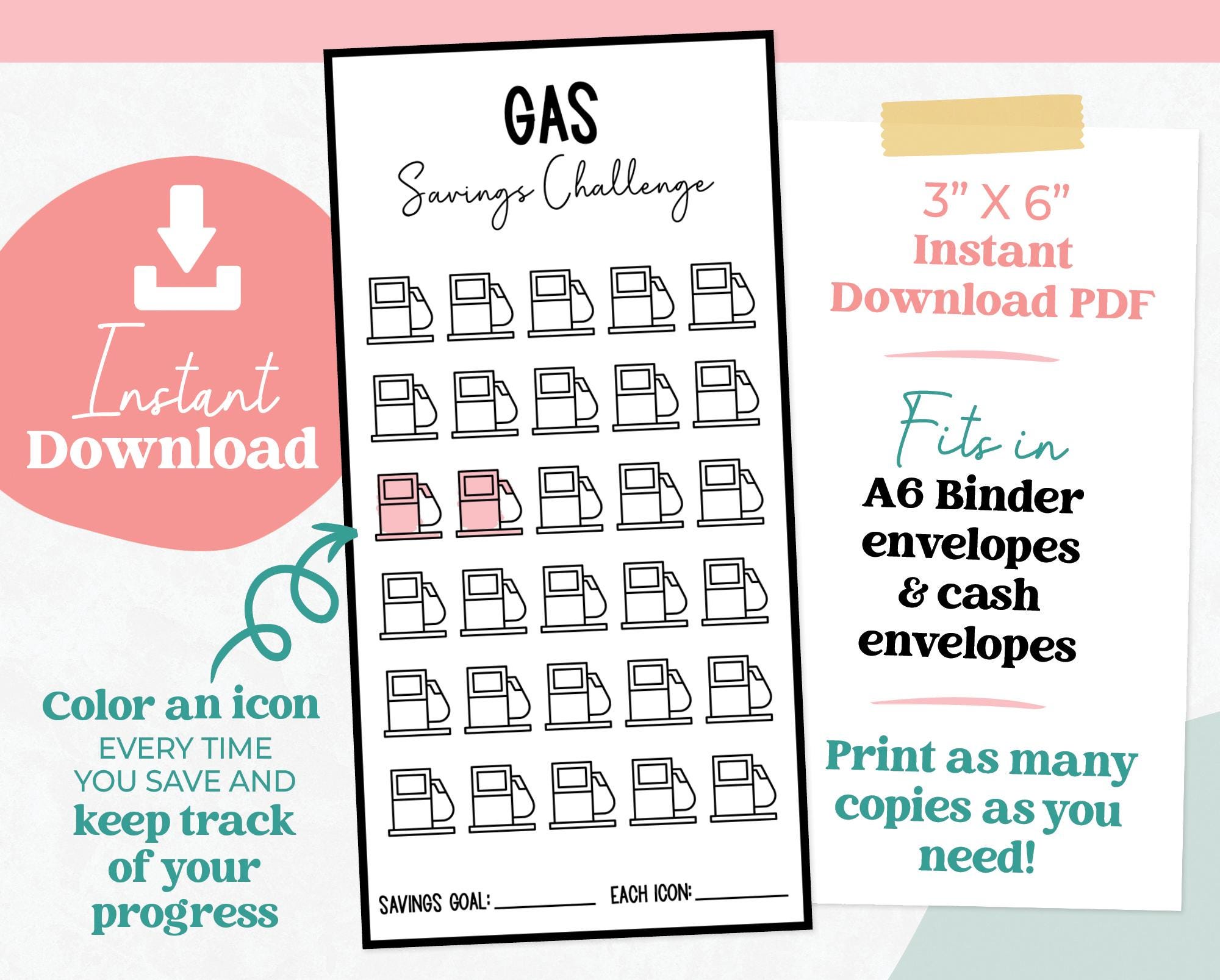 Gas Savings Challenge Printable Bundle Fuel A6 Savings Challenge ...