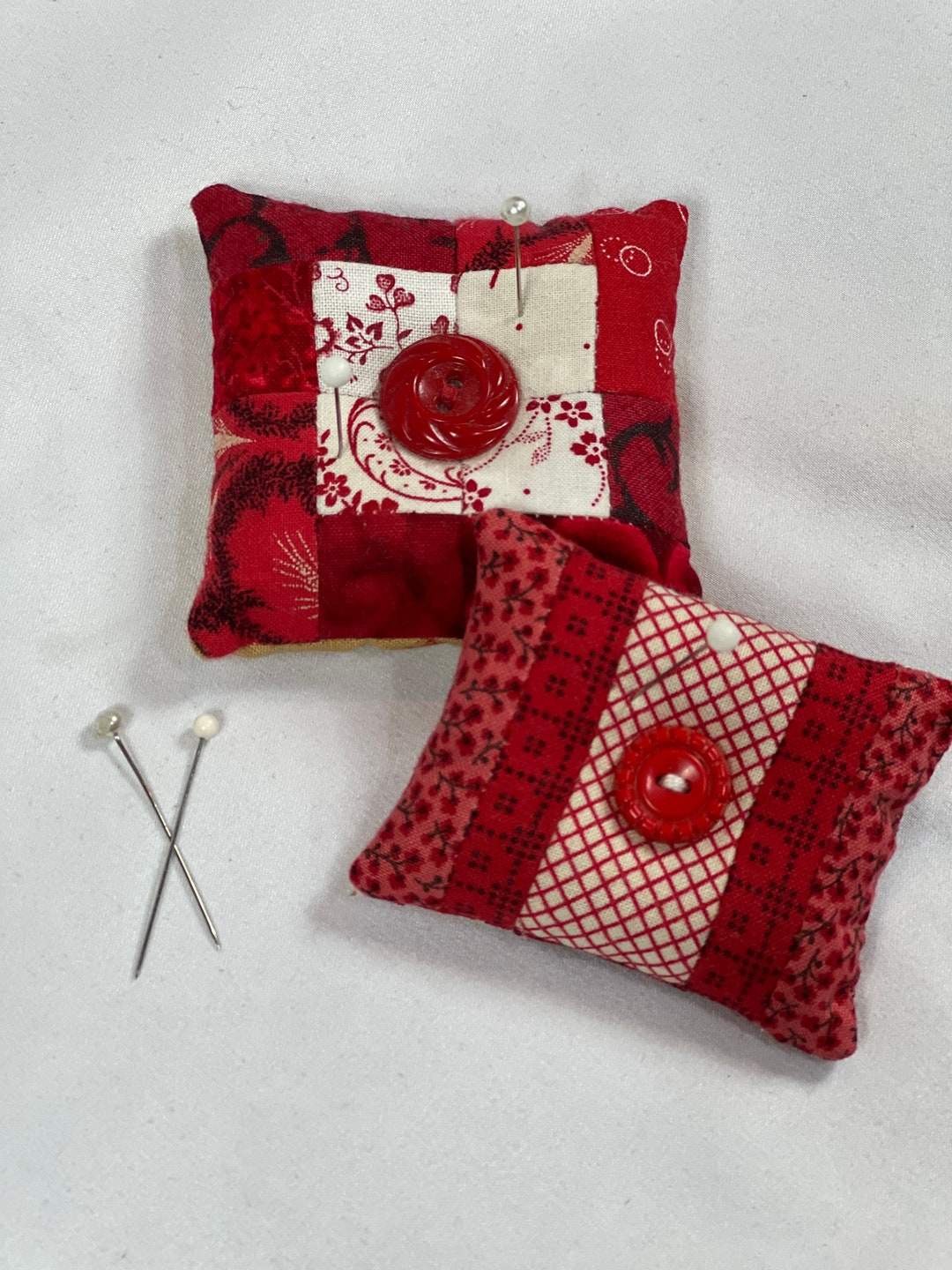 2 Vintage Button Red Pincushions - Etsy