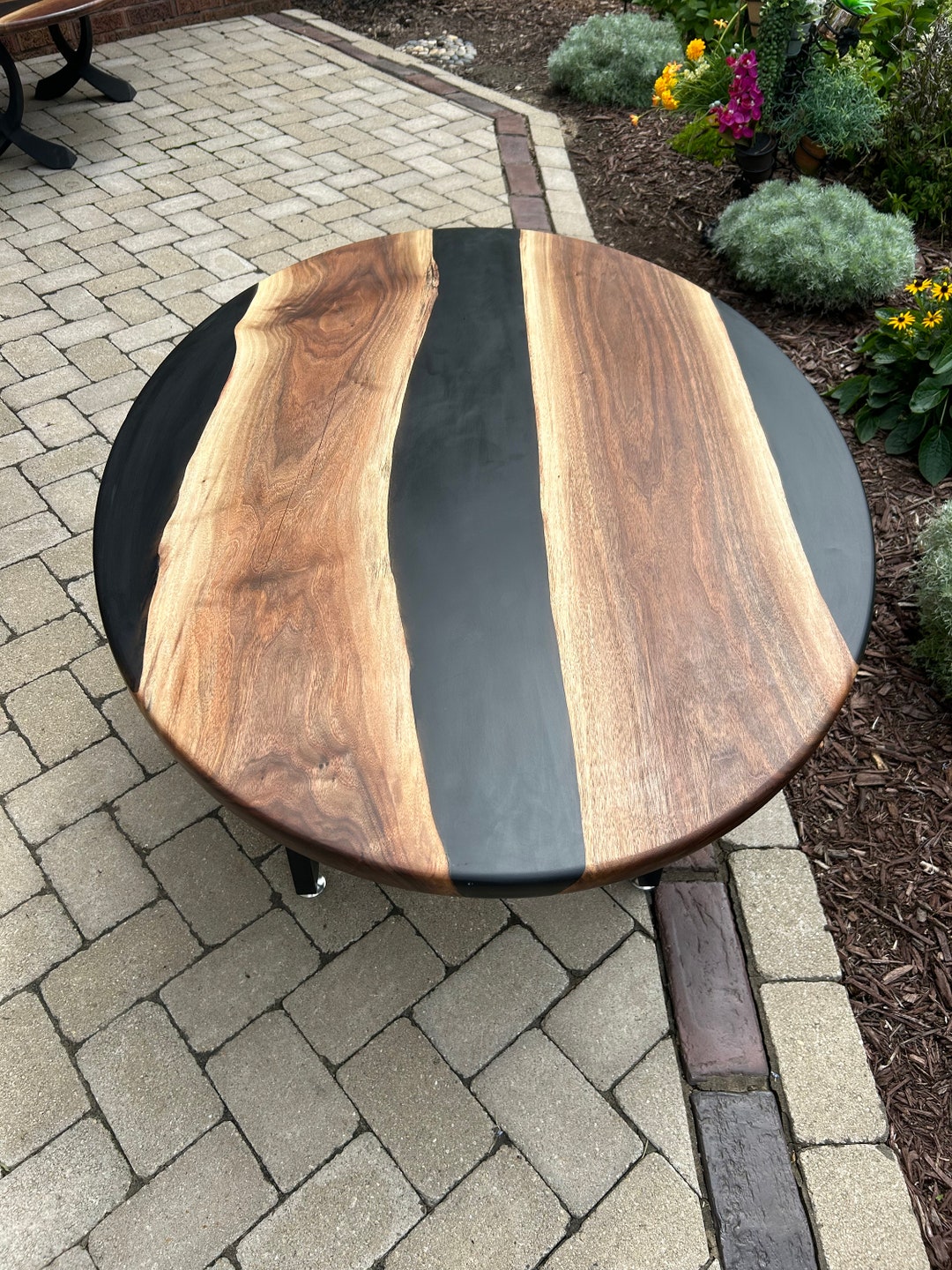 Oval Walnut Black Epoxy River Table - Etsy