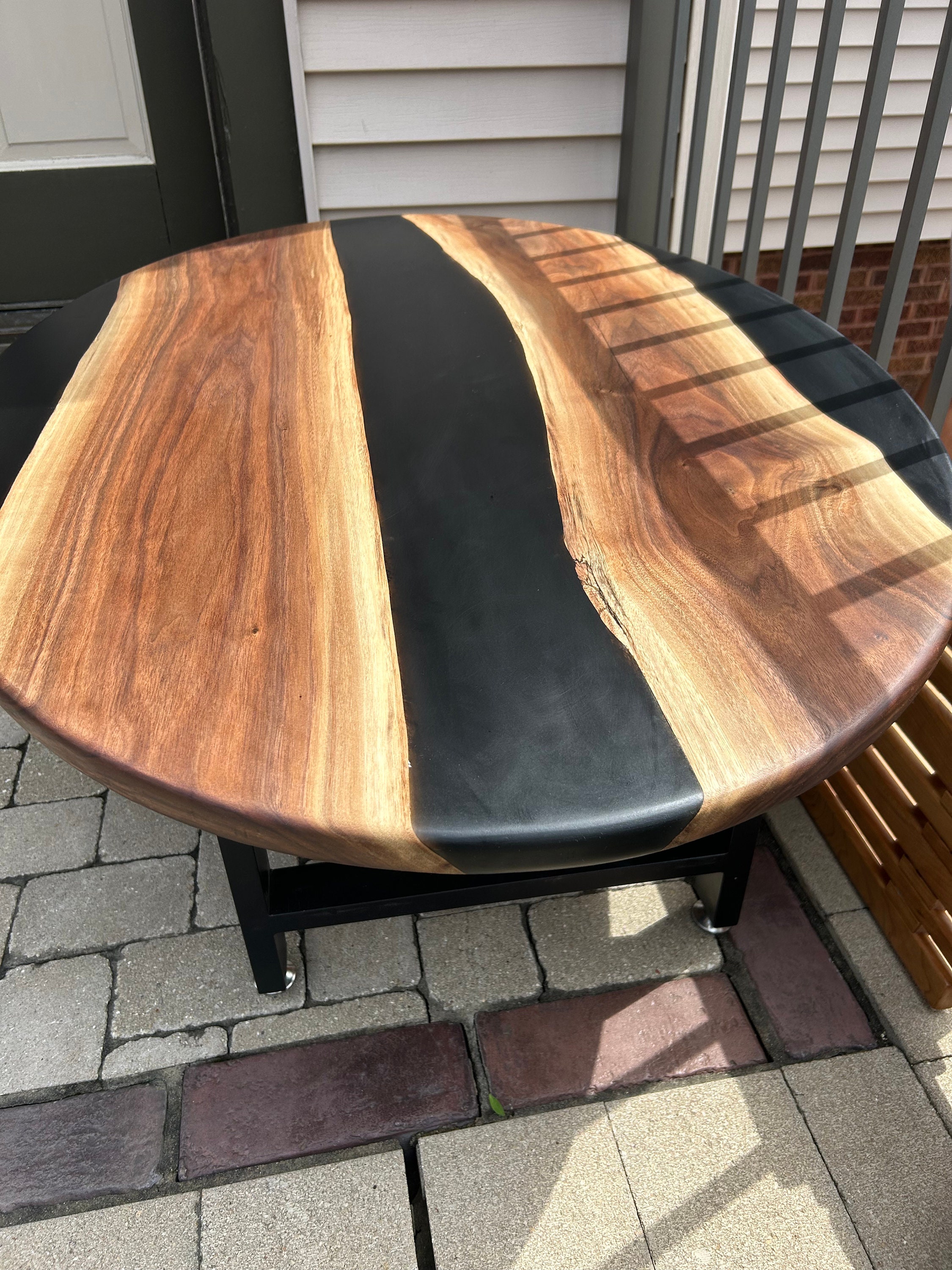 Oval Walnut Black Epoxy River Table - Etsy