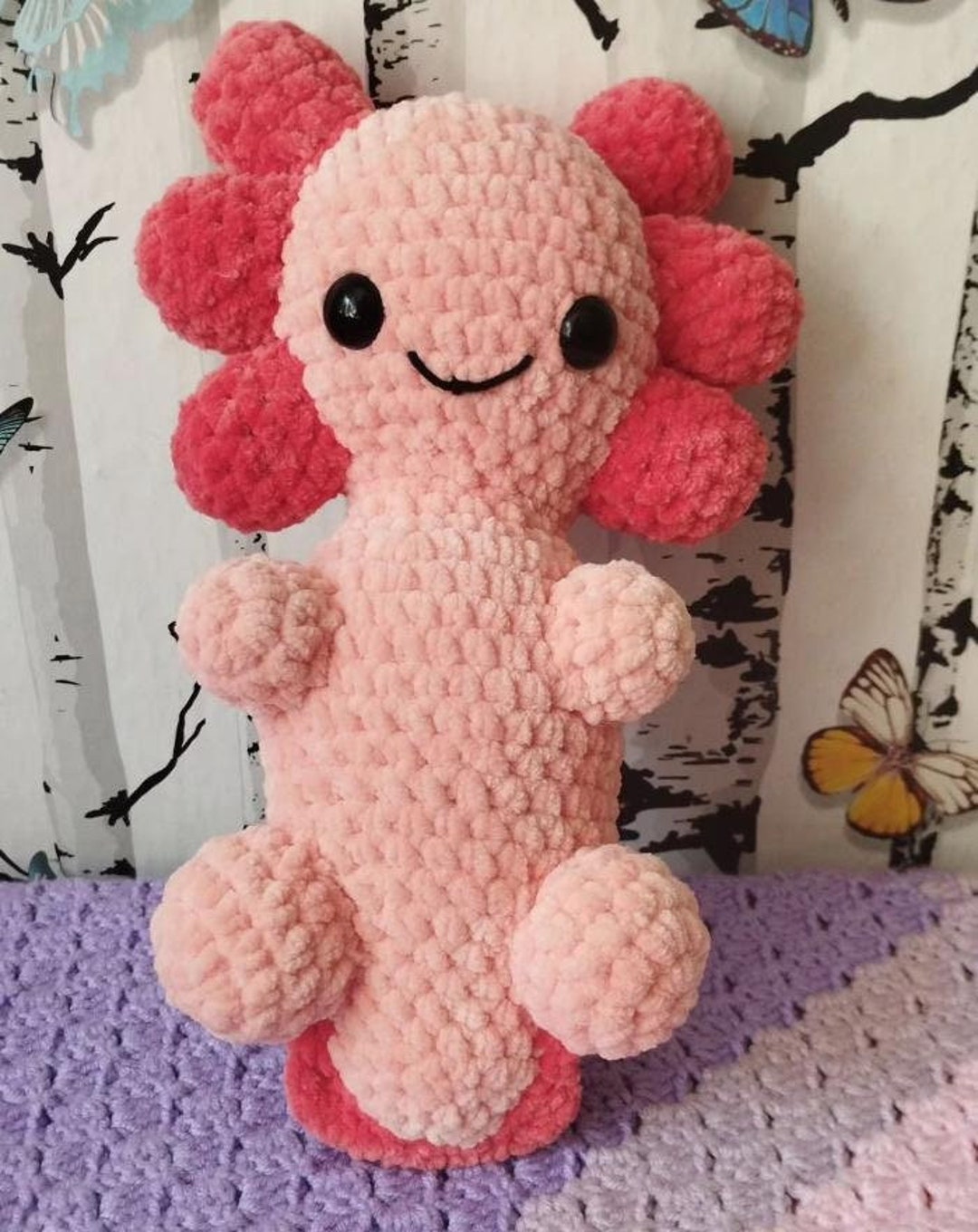 Handmade Crochet Axolotl Plushie: Soft Chenille Yarn - Axolotl Lover ...