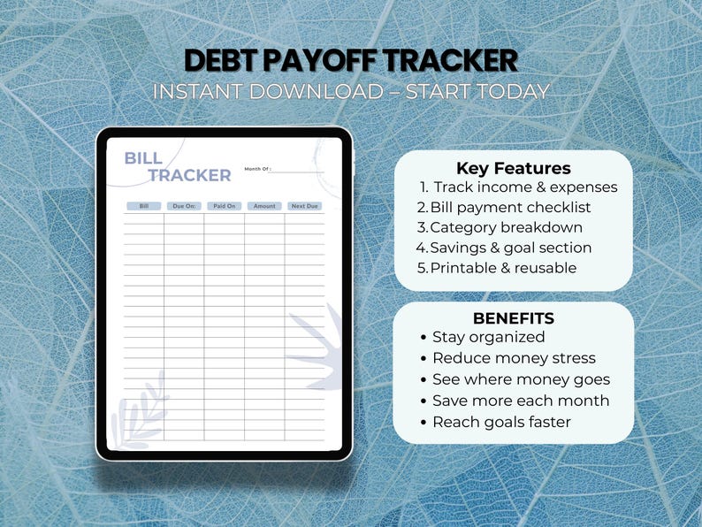 Monthly Bill Tracker Printable: Budget Planner & Expense Checklist (PDF ...